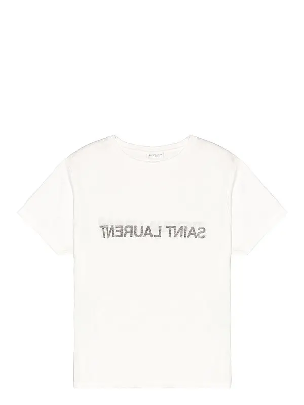 Saint Laurent Col Rond T-shirt In White - Naturel & Noir