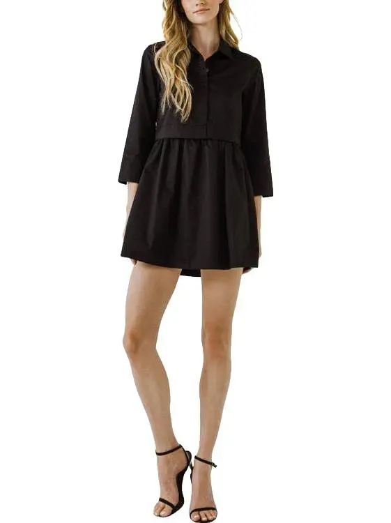 English Factory Long Sleeve Mini Shirt Dress - Black