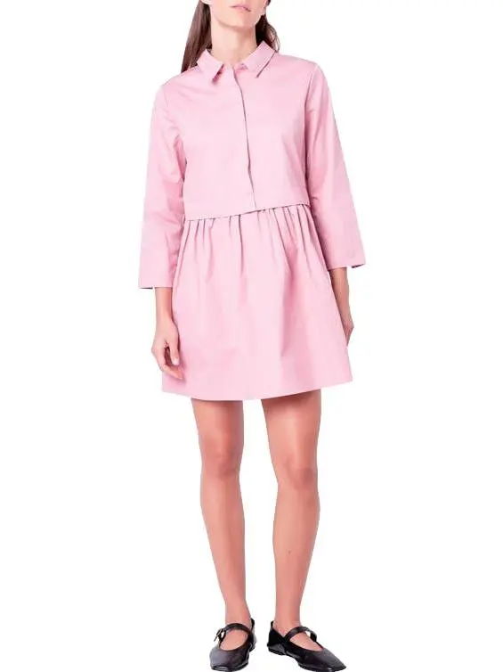 English Factory Long Sleeve Mini Shirt Dress - Dusty Pink