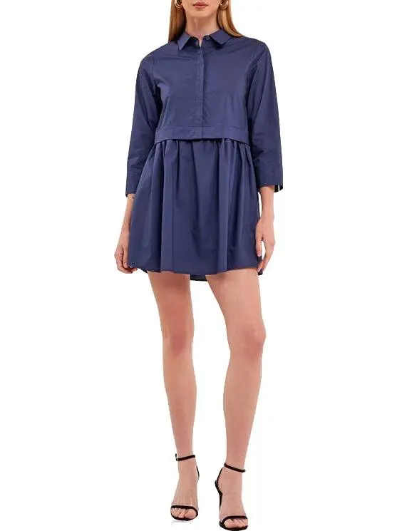 English Factory Long Sleeve Mini Shirt Dress - Navy