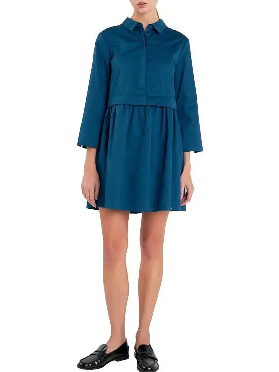 English Factory Long Sleeve Mini Shirt Dress - Teal
