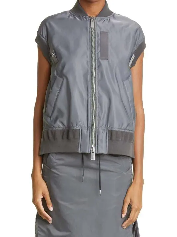 Sacai Twill Knit Nylon Vest - Charcoal Grey