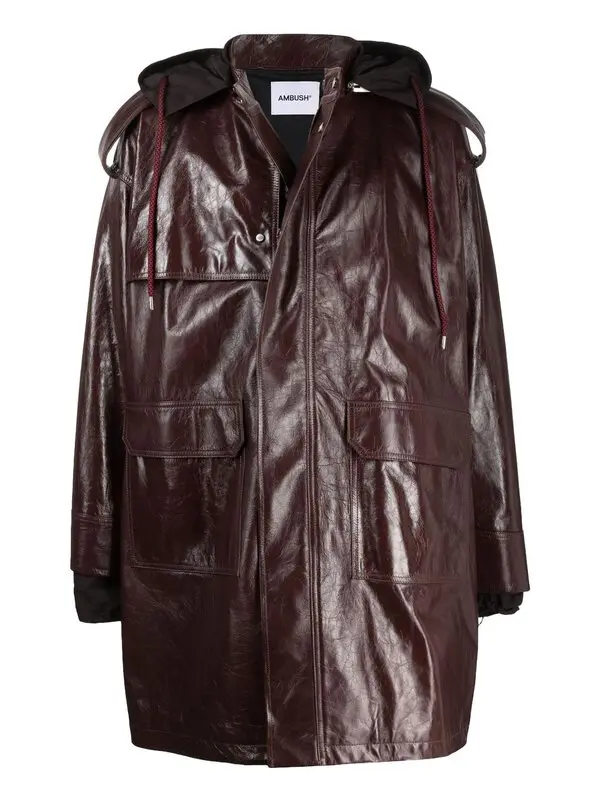 AMBUSH Zipped-up Leather Overcoat - Brown