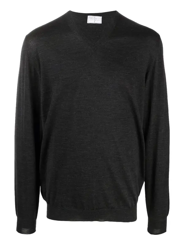Fedeli V-neck Virgin Wool Jumper - Black