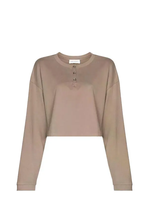 NINETY PERCENT Cropped Crew Neck Sweatshirt - Brown