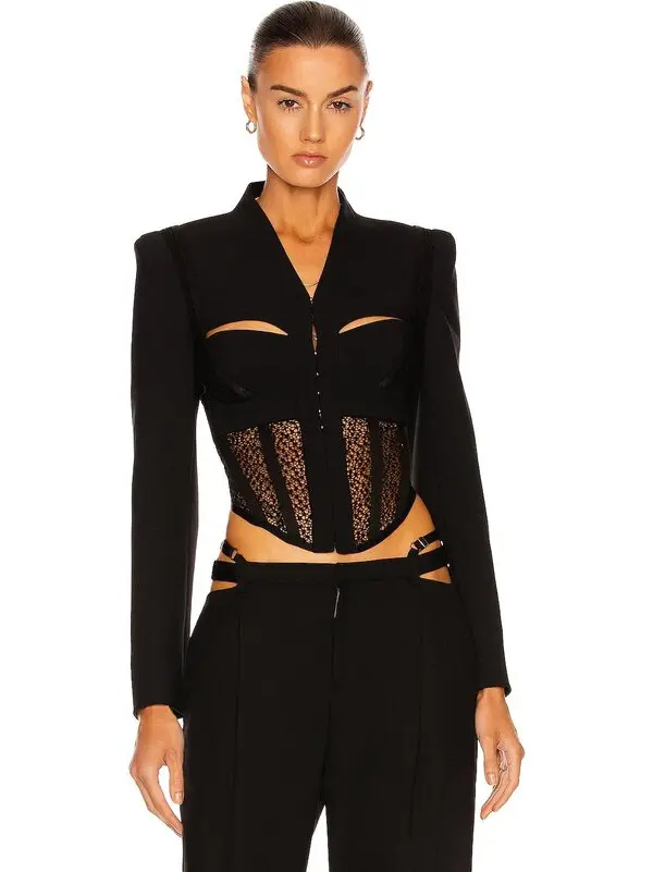 DION LEE Suspended Lace Bustier Jacket - Black