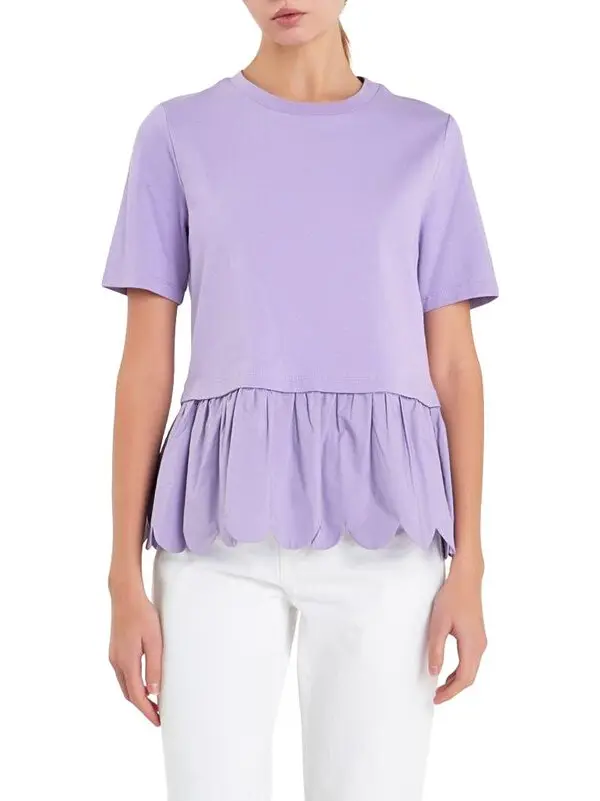English Factory Mixed Media Scallop Peplum Top - Purple