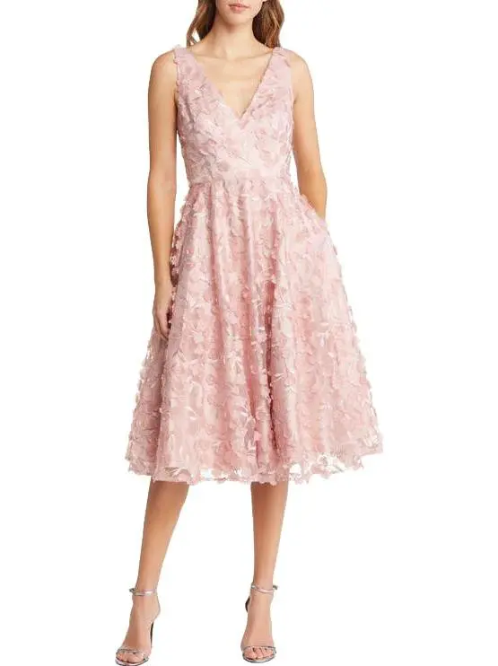 Eliza J 3d Appliqué Fit & Flare Dress - Blush
