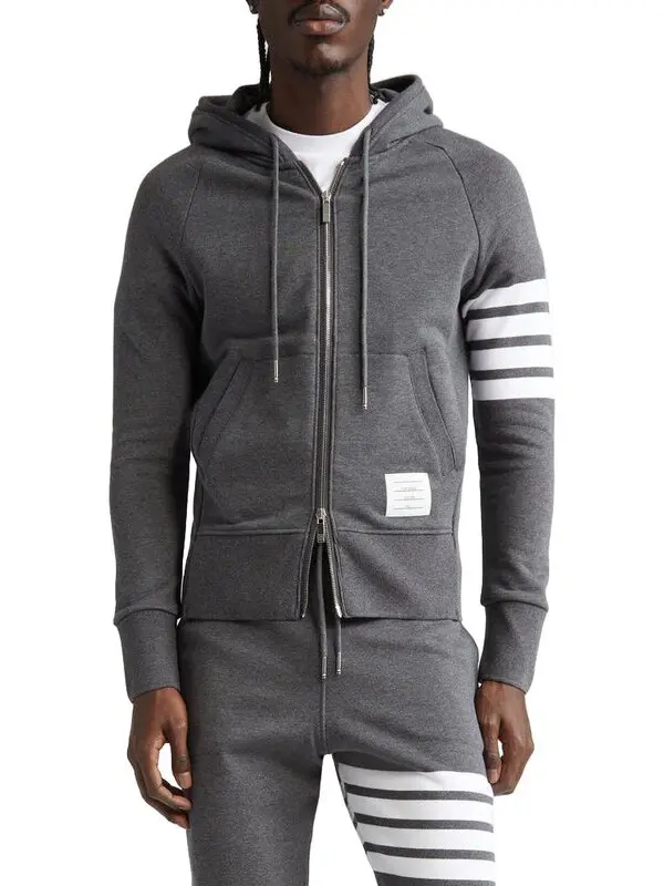 Thom Browne Classic 4-bar Zip Cotton Hoodie - Dark Grey