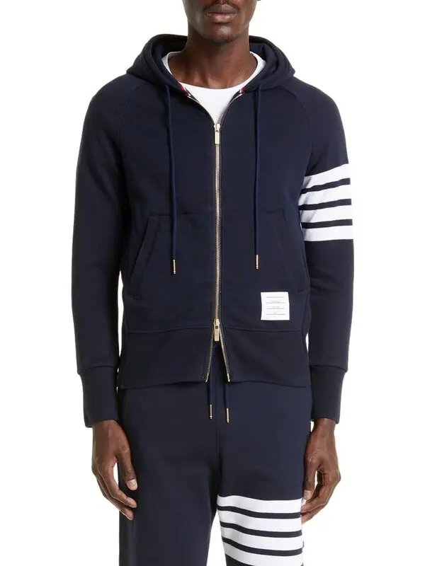 Thom Browne Classic 4-bar Zip Cotton Hoodie - Navy