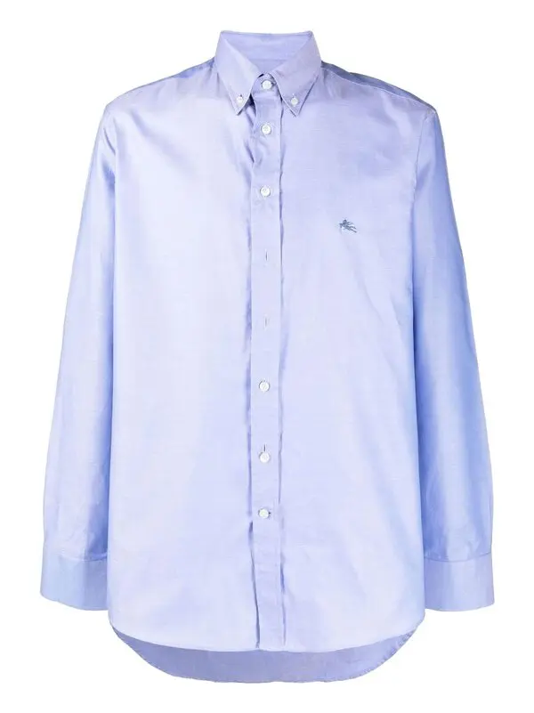 Etro Long-sleeved Embroidered Logo Shirt - Blue