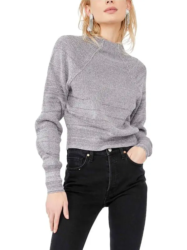 Free People Chunky Knit Mock-neck Sweater - Steel Gray