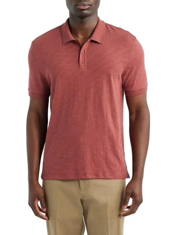 Vince Cotton Slub Jersey Polo - Red Rock