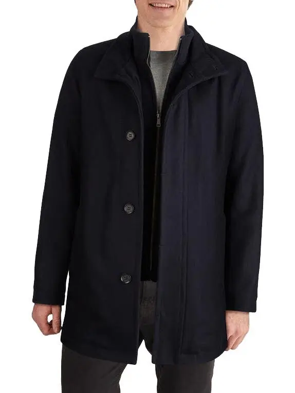 Cole Haan Melton Wool Blend Topcoat - Navy