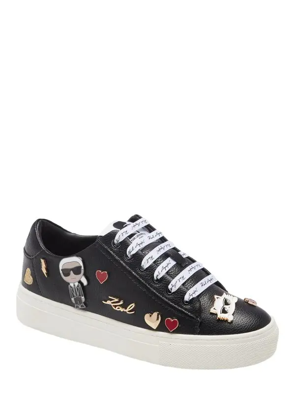 Karl Lagerfeld Paris Cate Pin Logo Sneakers - Black Leather
