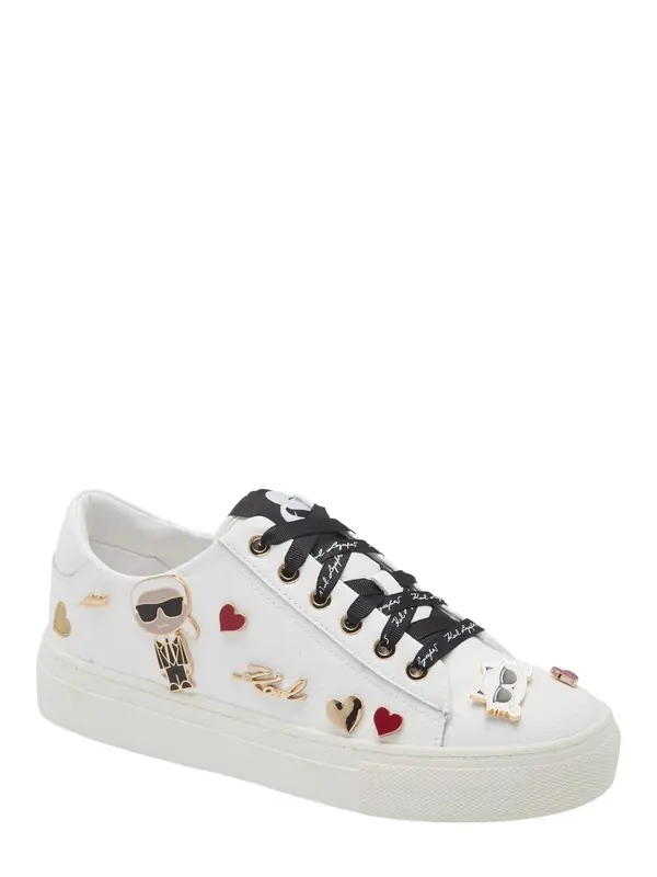 Karl Lagerfeld Paris Cate Pin Logo Sneakers - Bright White Leather