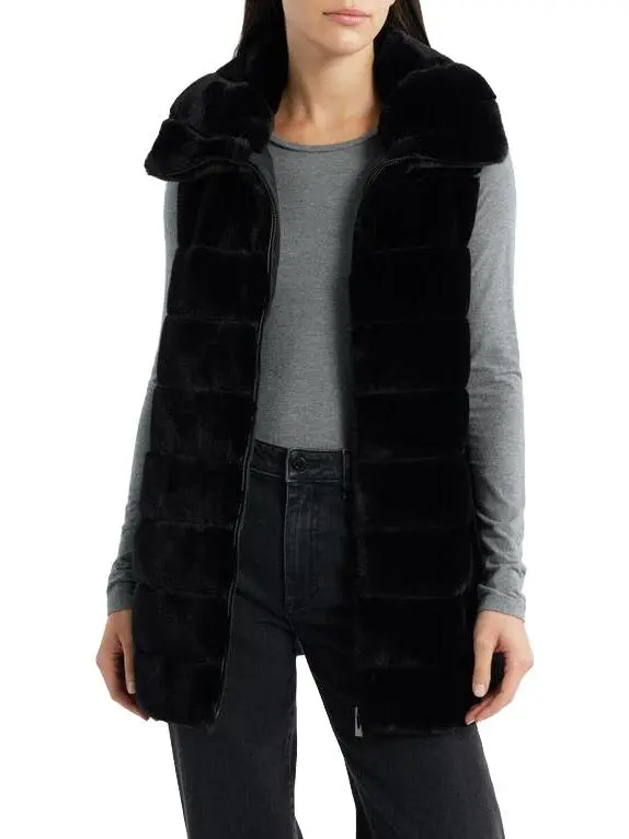 Via Spiga Hooded Faux Fur Vest - Black