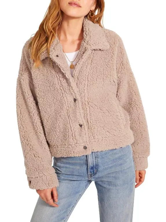Steve Madden Faux Fur Bomber Jacket - Light Taupe