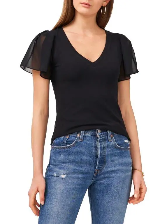1.State Flutter Sleeve Rib Knit T-shirt - Rich Black