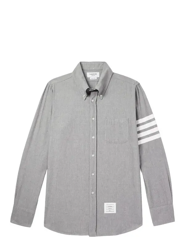 Thom Browne Button-down Collar Striped Cotton-chambray Shirt - Gray