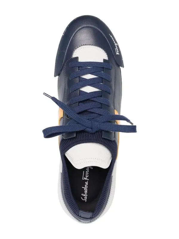 FERRAGAMO Logo-print Leather Sneakers - Blue