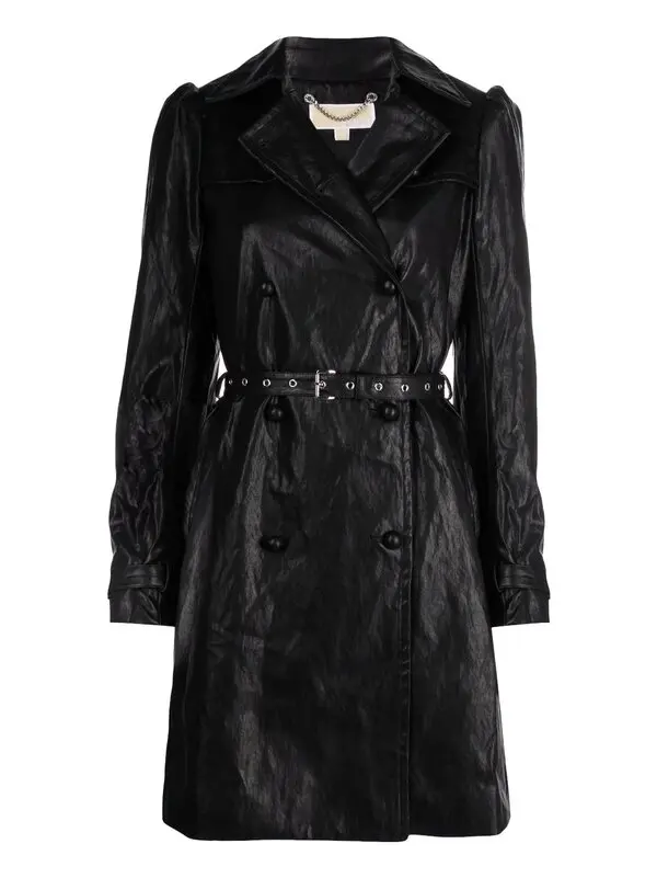 Michael Kors Faux-leather Puff-sleeve Coat - Black