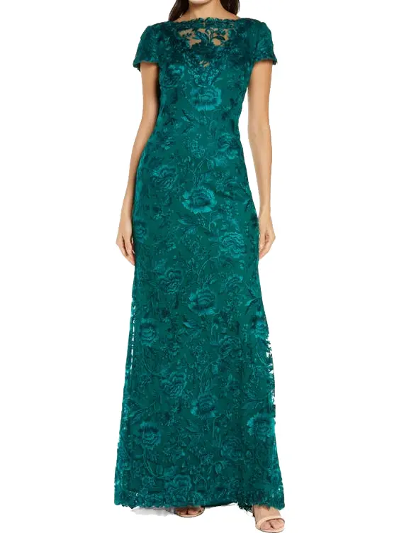 Tadashi Shoji Embroidered Lace Gown - Malachite