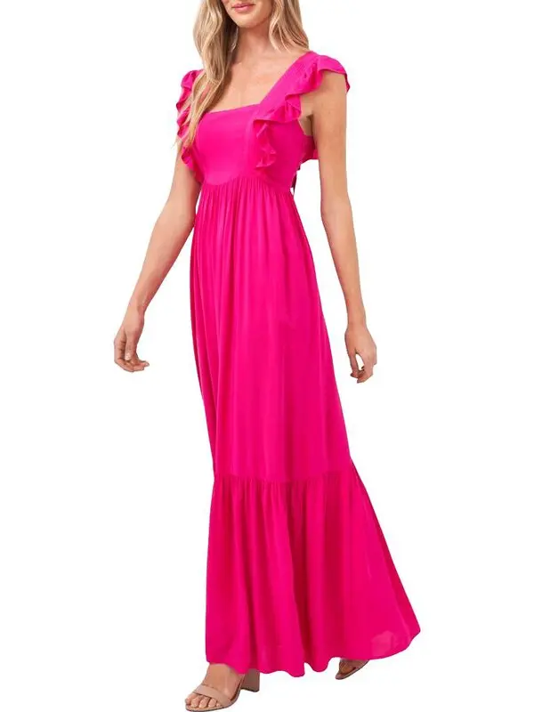 CECE DUPRAZ Ruffled Sleeveless Maxi Dress - Bright Rose