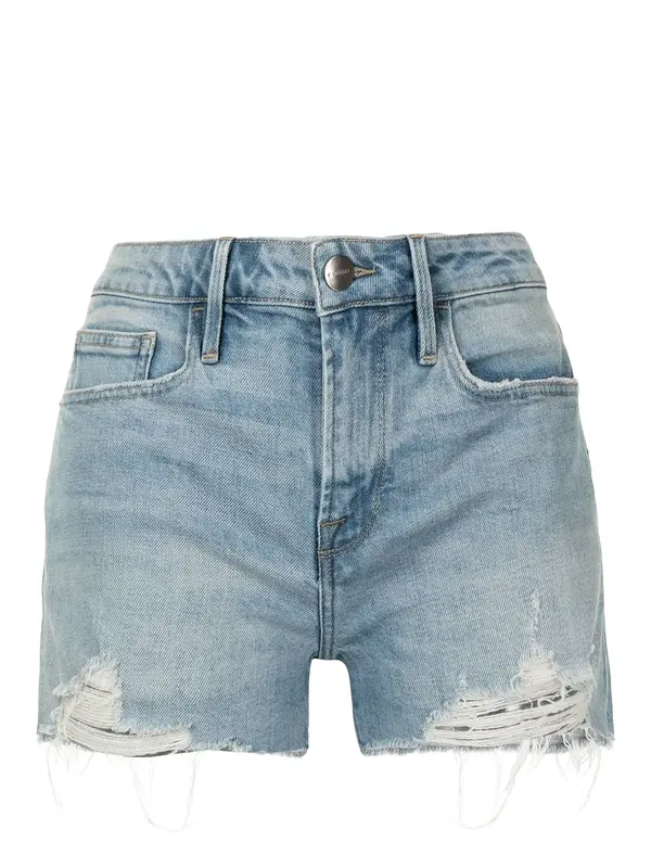 FRAME Distressed Denim Shorts - Blue