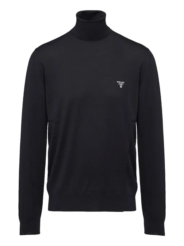 Prada Embroidered-logo Turtleneck Jumper - Black