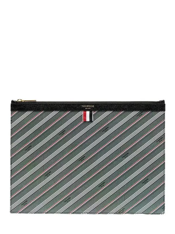 Thom Browne Striped Logo-print Pouch - Grey