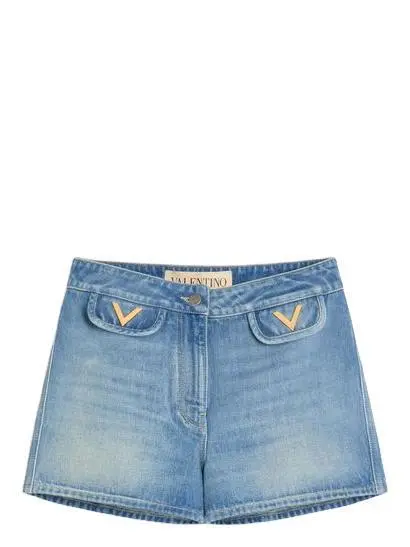 Valentino Garavani Denim Shorts With Frayed Hem - Blue
