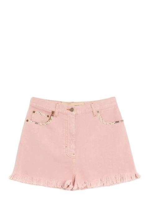 Valentino Garavani Denim Shorts With Floral Pocket Detail - Pink