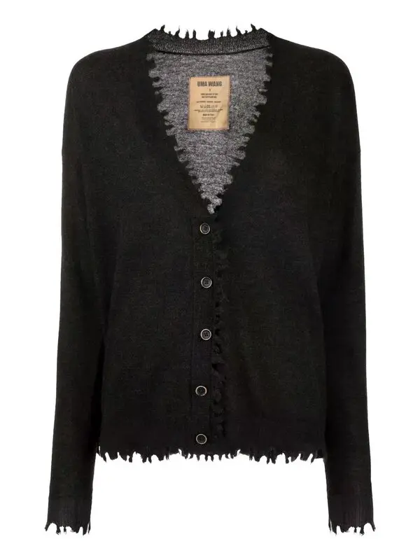 UMA WANG Frayed-edge Cashmere Cardigan - Grey