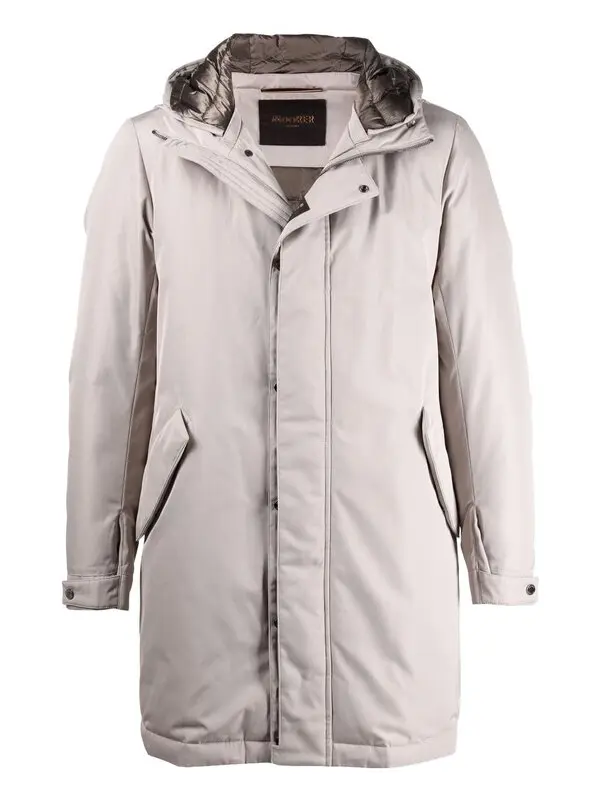 MOORER Hooded Coat With Tonal Stitching - Neutrals