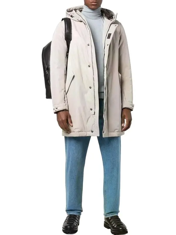 MOORER Hooded Coat With Tonal Stitching - Neutrals
