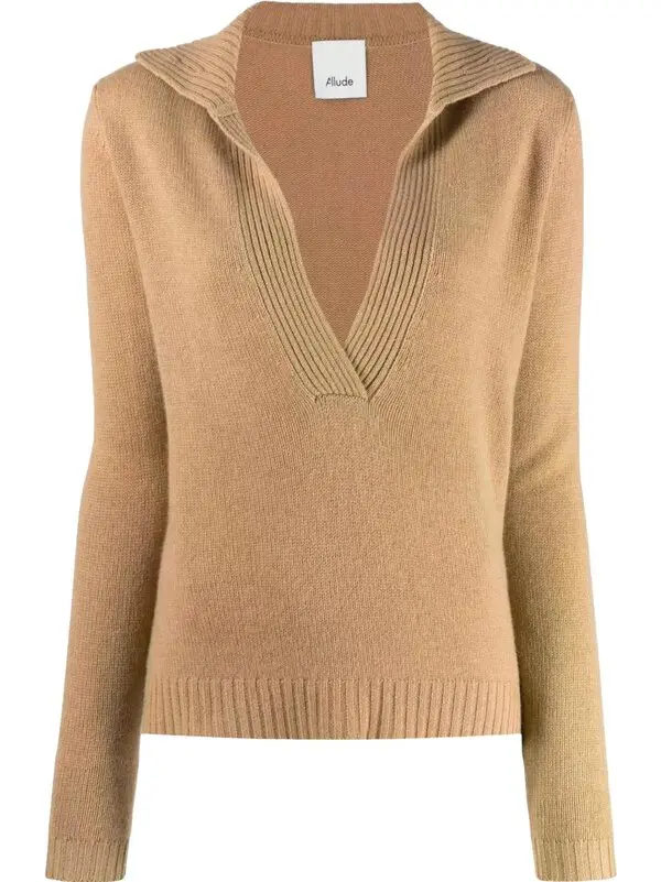 ALLUDE V-neck Cashmere Jumper - Neutrals