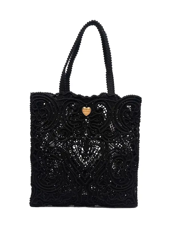 Dolce & Gabbana Medium Beatrice Cordonetto Lace Shopper Bag - Black