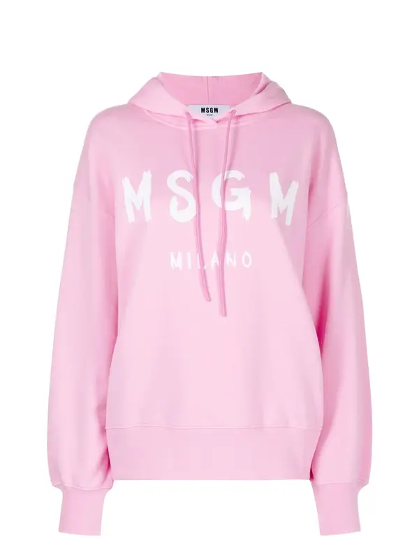 MSGM Logo-print Cotton Hoodie - Pink