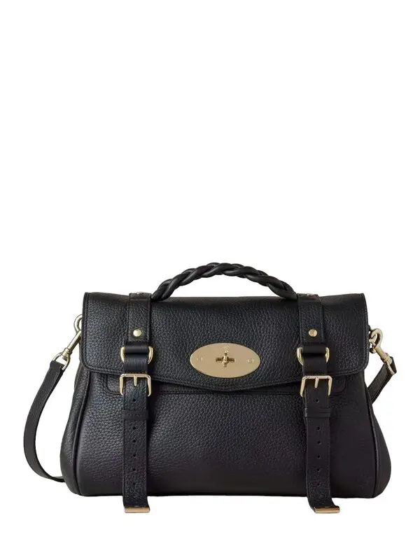 Mulberry Braided Handle Buckle Tote Bag - Black