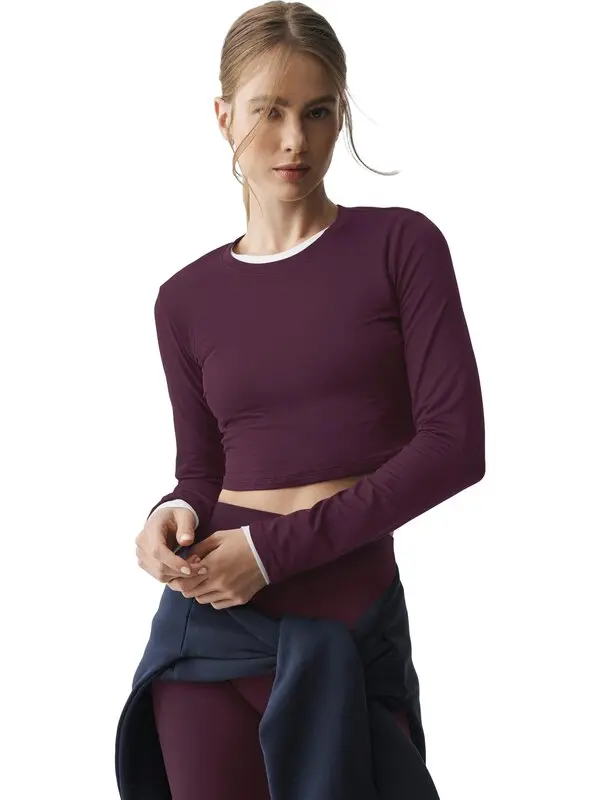 Alo Yoga Soft Crop Finesse Long Sleeve Top - Rich Bordeaux