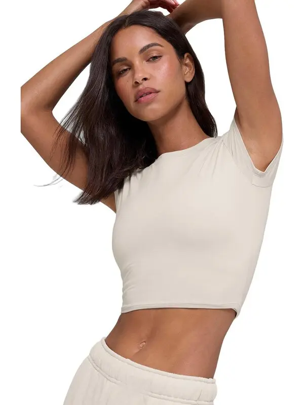 Alo Yoga Alosoft Crop Finesse Short Sleeve Top - Bone