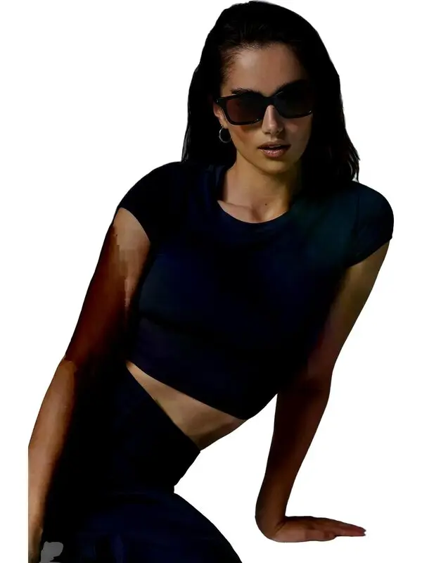 Alo Yoga Soft Crop Finesse Short Sleeve Top - Navy