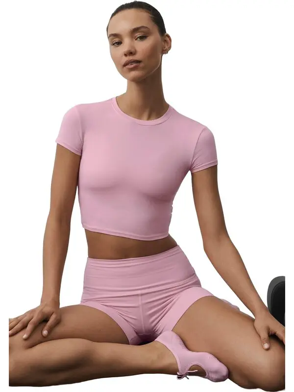 Alo Yoga Soft Crop Finesse Short Sleeve Top - Pink Marshmallow