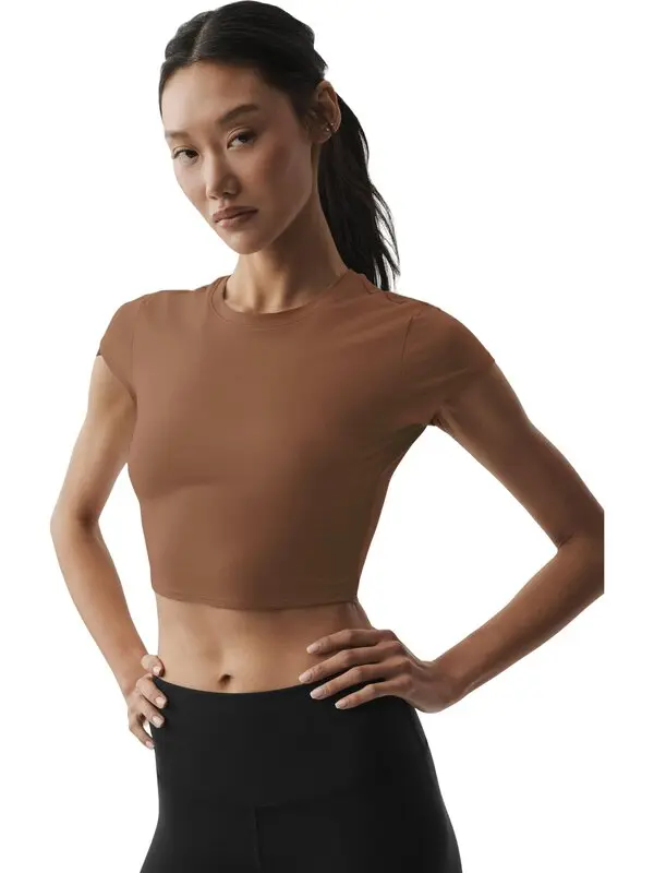 Alo Yoga Soft Crop Finesse Short Sleeve Top - Sun Kissed Brown