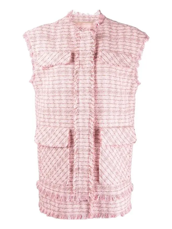 MSGM Tweed Fringe Gilet - Pink