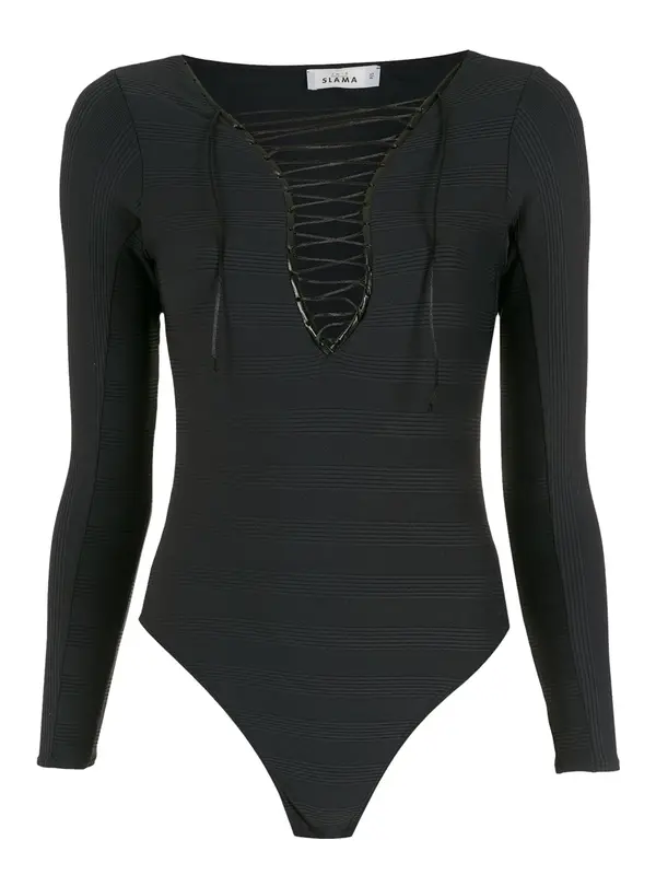 AMIR SLAMA Lace-up Bodysuit - Black