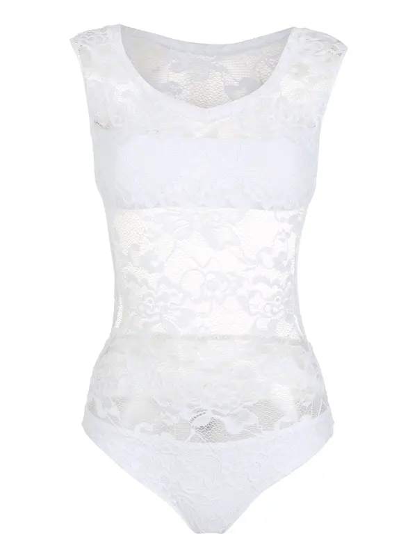 AMIR SLAMA Lace Panelled Bodysuit - White