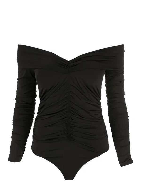 AMIR SLAMA Ruched Long-sleeves Bodysuit - Black