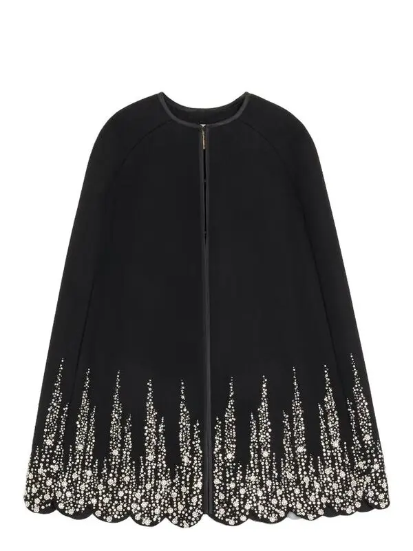 Valentino Garavani Embroidered Compact Drap Cape - Black/silver